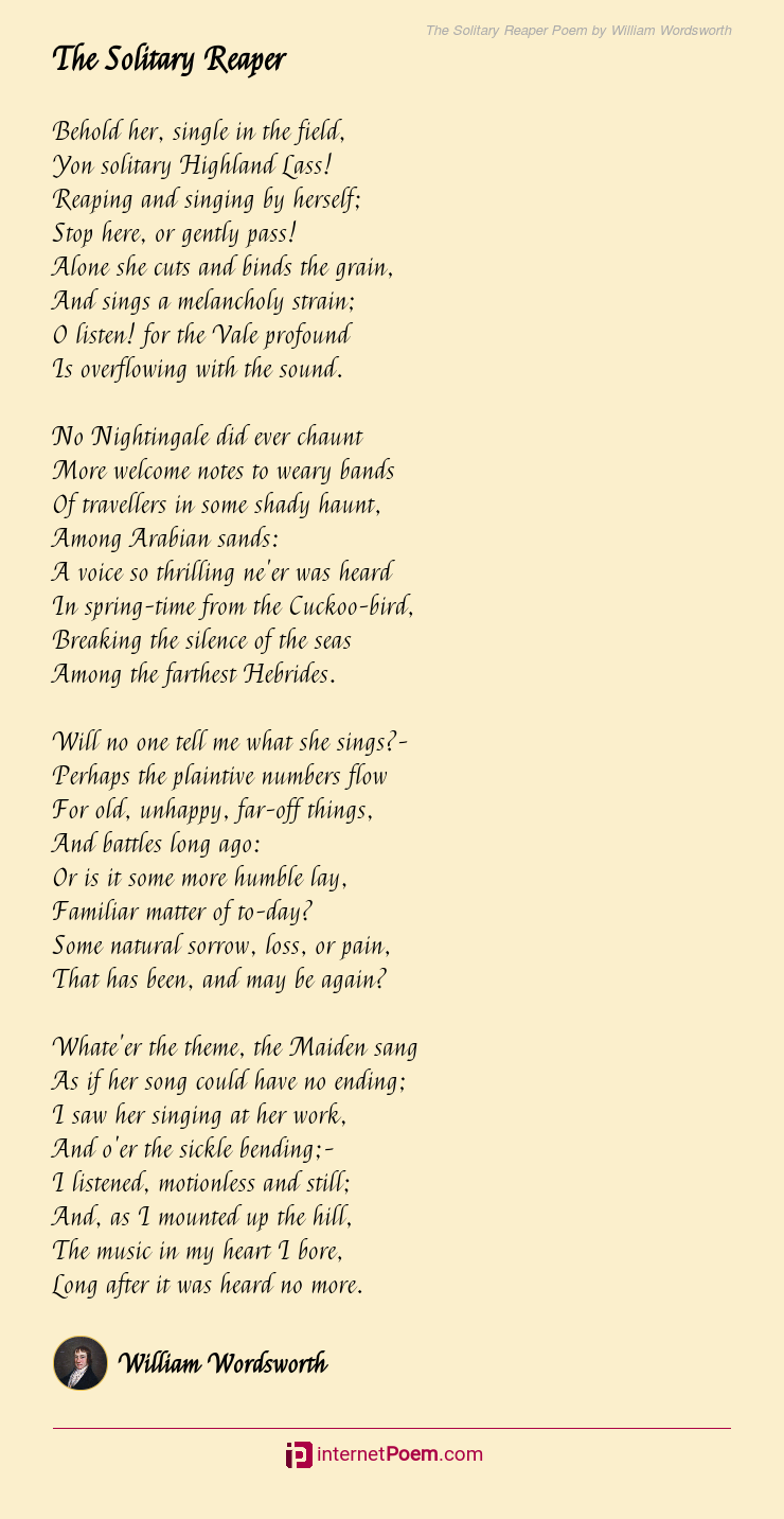 “The Solitary Reaper” By William Wordsworth Review – The Book Corner ...