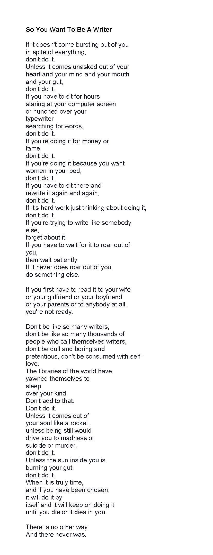 “So You Want to be a Writer” By Charles Bukowski Review – The Book ...