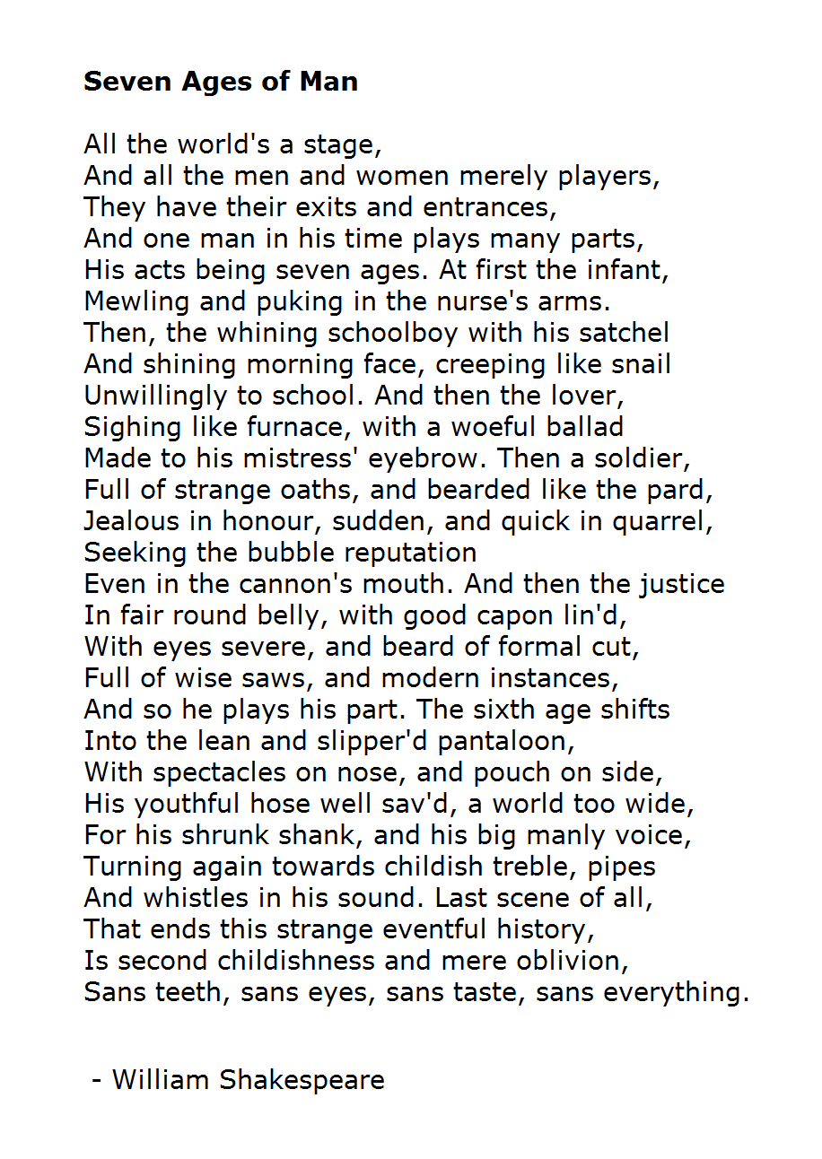 “The Seven Ages of Man” By William Shakespeare Review – The Book Corner ...