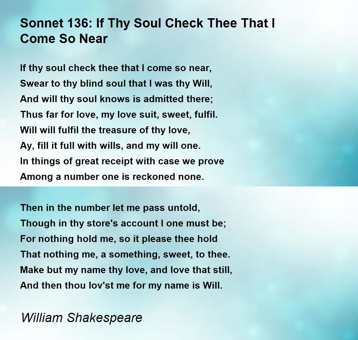 “Sonnet 136” By William Shakespeare Review – The Book Corner Chronicles